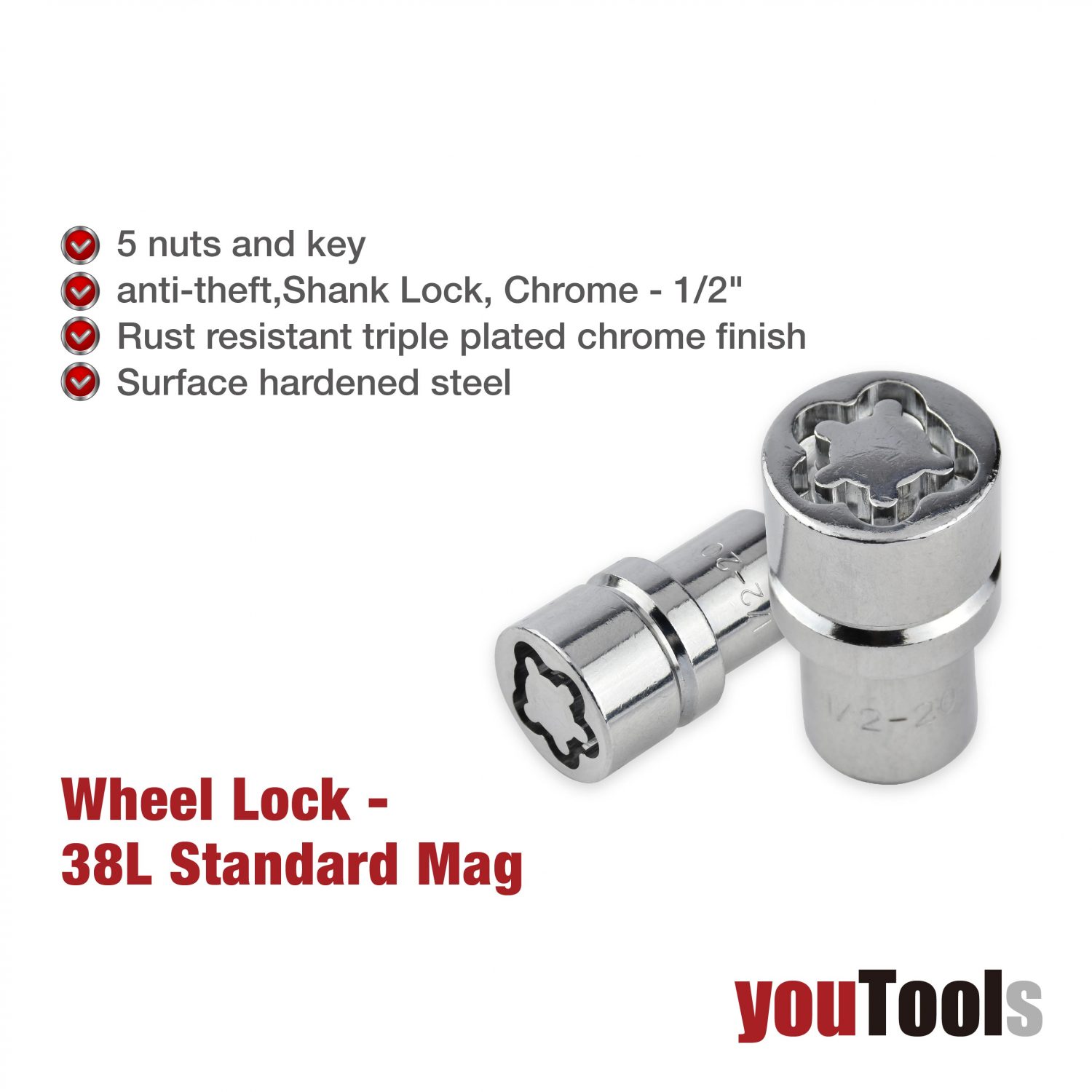 5x Anti Theft Wheel Nut 1/2″ 19mm Shank L38 Lock Key BA BF FG Falcon ...