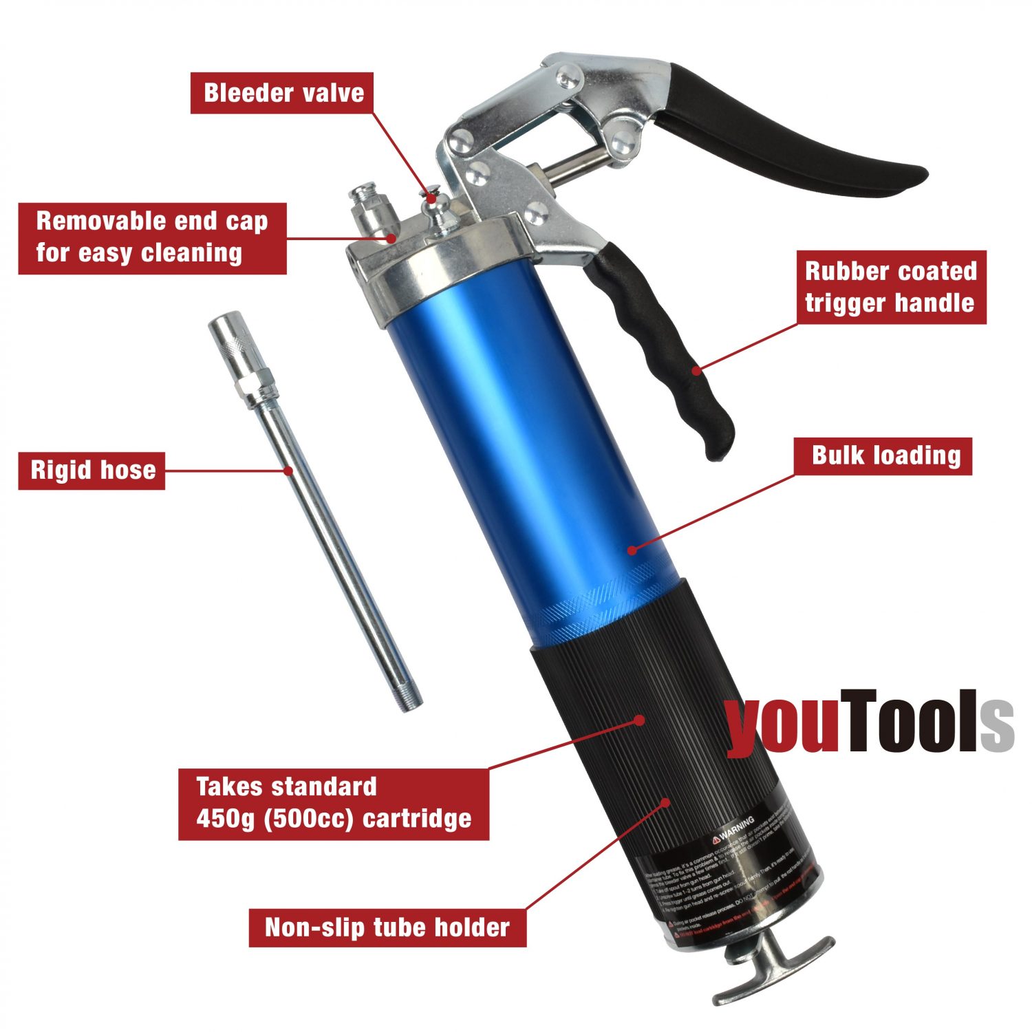 Grease Gun Trigger Type 500ml / 450g Anodized Aluminum Body | YouTools