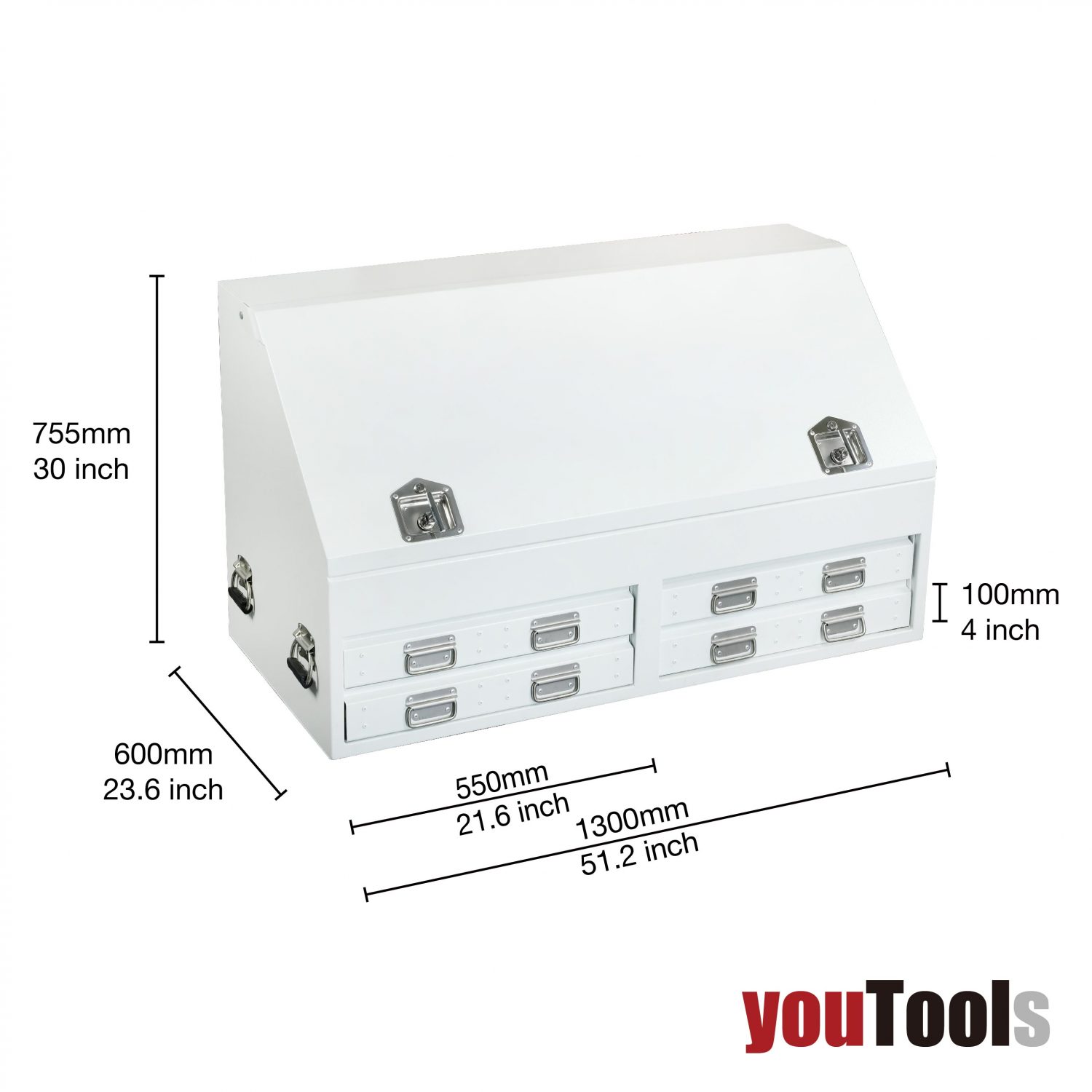 Upright Truck Toolbox Steel 1300 mm 4-Drawer Extra Large Lockable T-bar ...