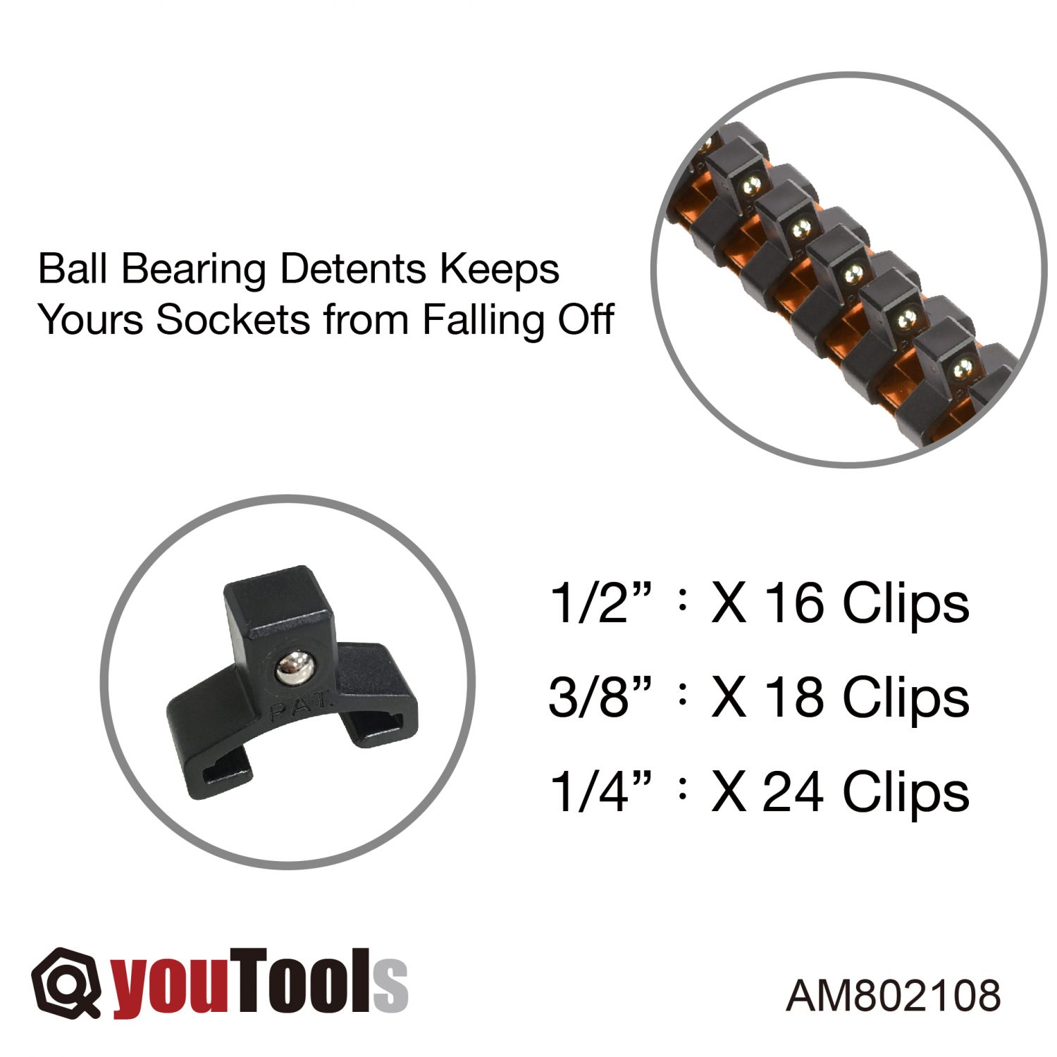 3 Piece Socket Organizer 58 Clips Orange Aluminum Rail 1/4 3/8 1/2 ...